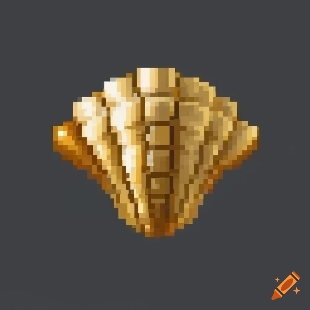 Shiny solid gold seashell on black background in pixel art style on Craiyon