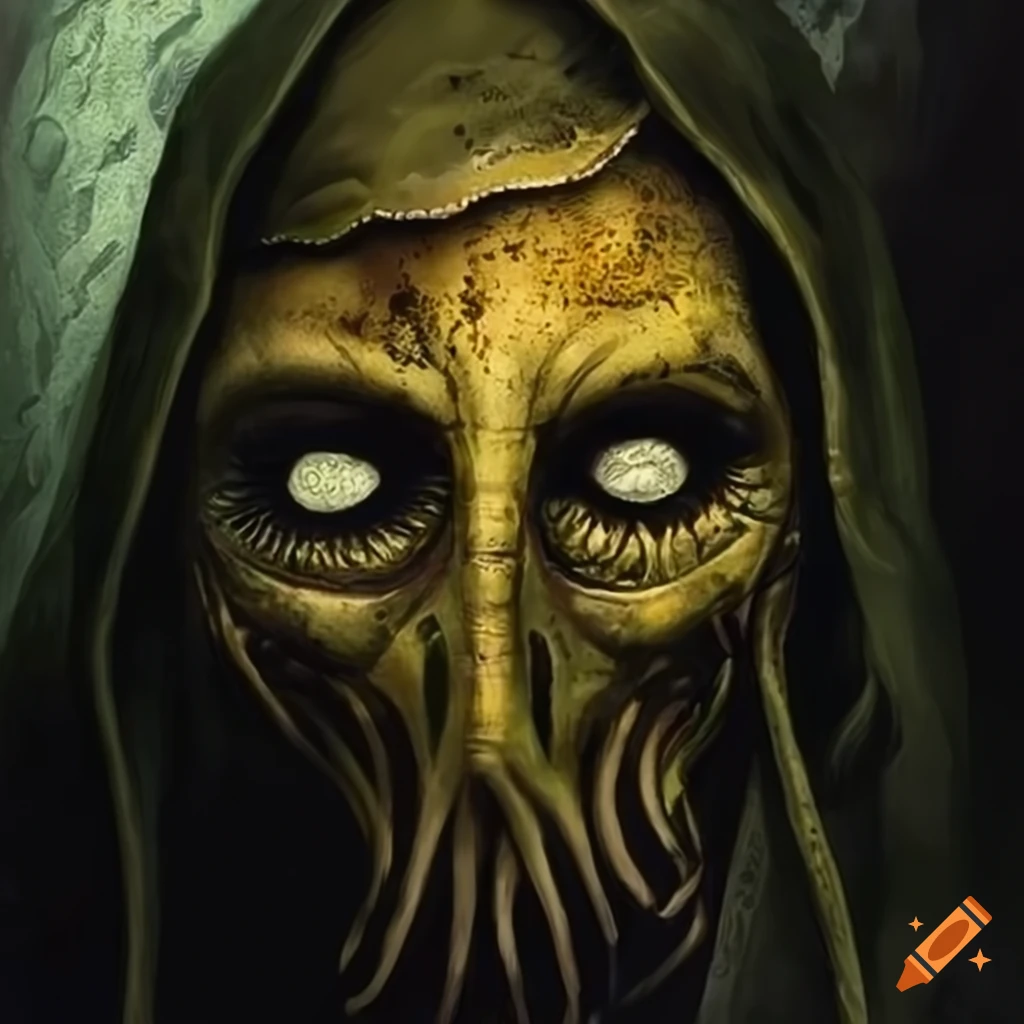 Detailed portrait of a Cthulhu cultist wearing an intricate mask on Craiyon