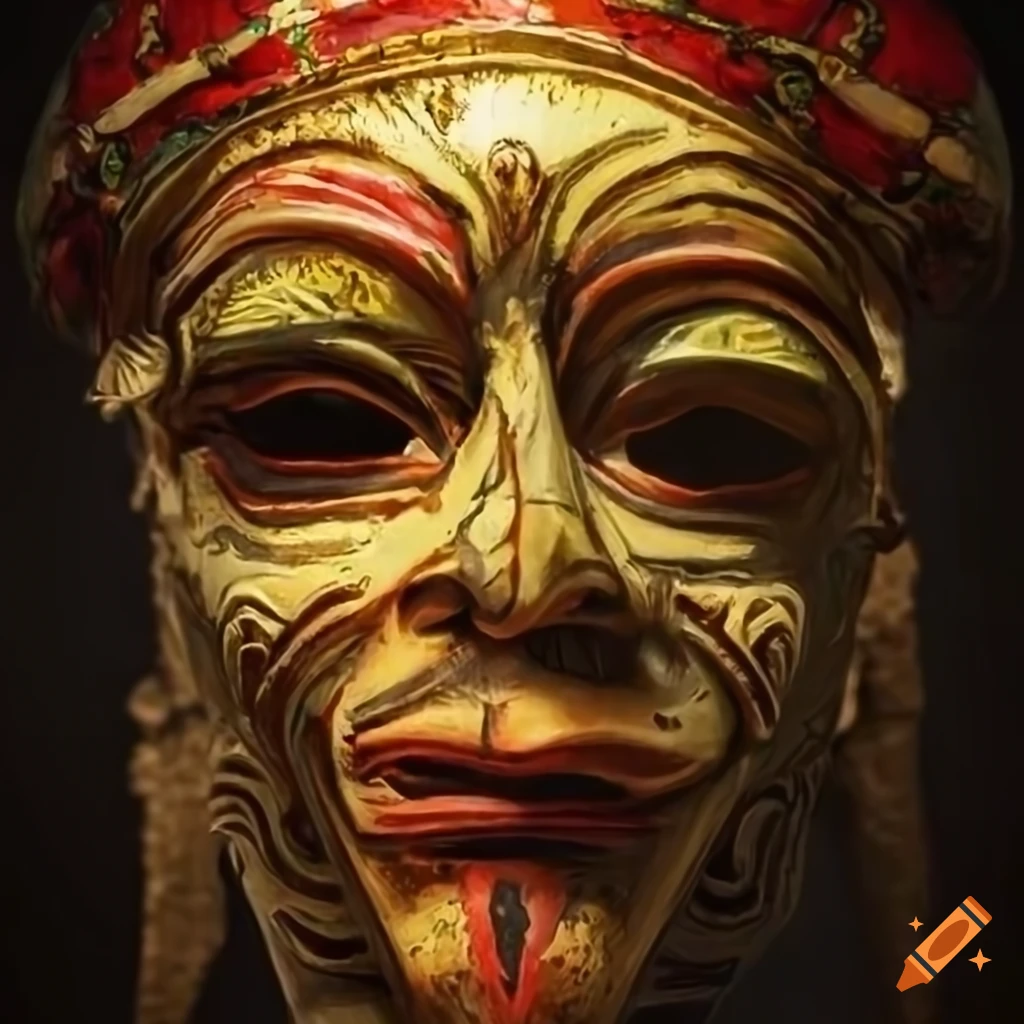 Painted portrait of a Sobek cultist in an intricate mask on Craiyon