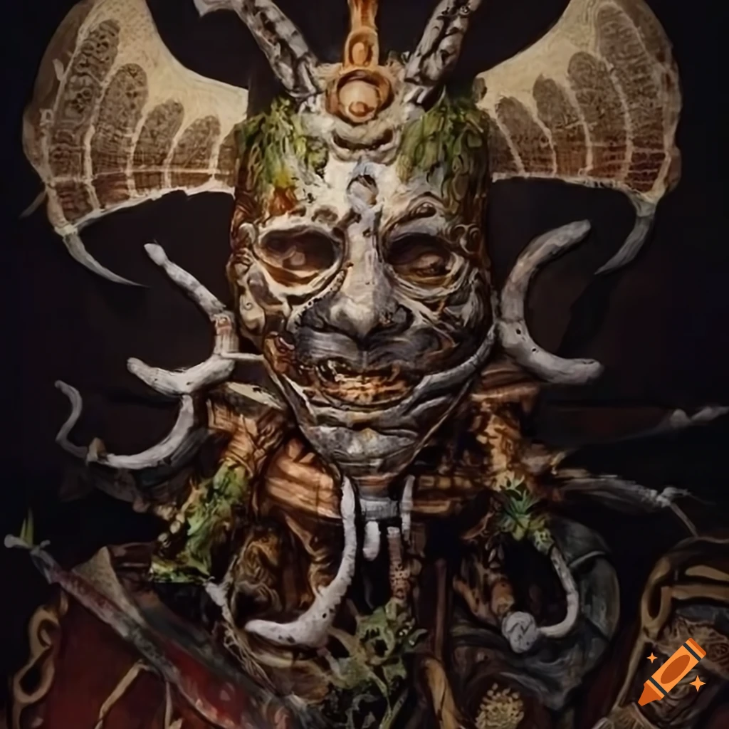 Detailed portrait of a Leviathan cultist wearing an intricate mask on ...