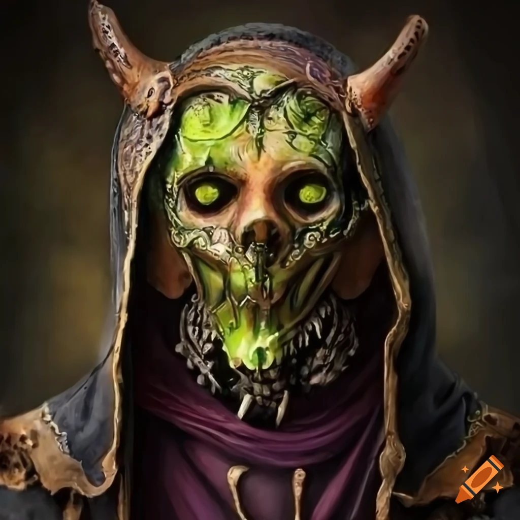 Detailed portrait of a leviathan cultist wearing an intricate mask on ...