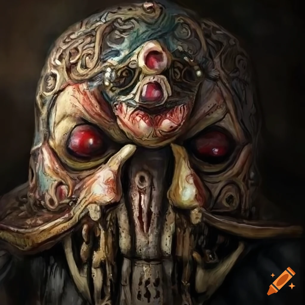 Detailed portrait of a Leviathan cultist in an intricate mask on Craiyon
