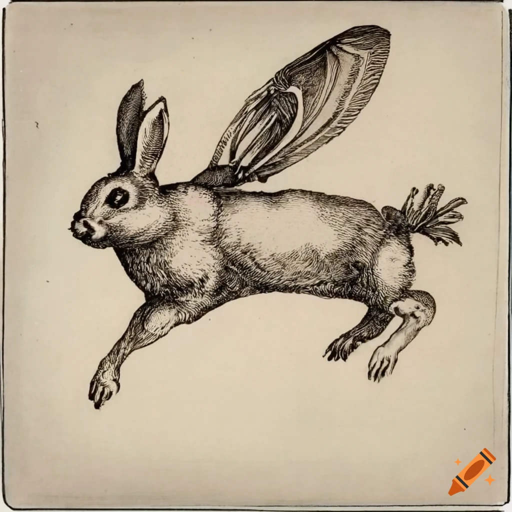 Floating rabbit flying in the sky in 15th-century style on Craiyon