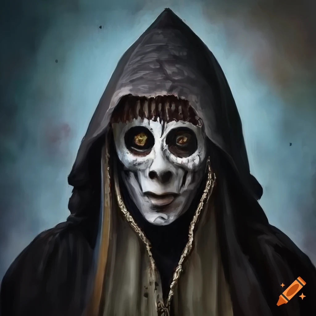 Detailed painted portrait of a moloch cultist in an intricate mask on ...