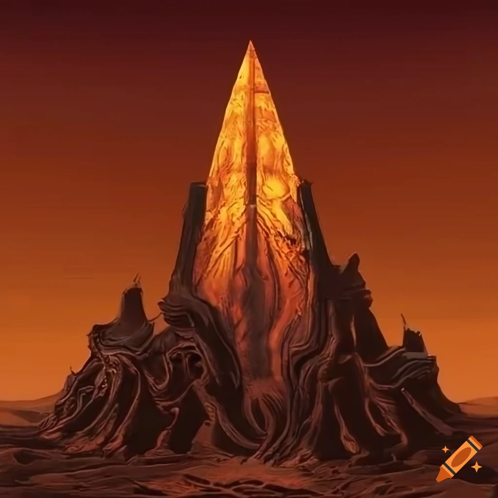 Eldritch-inspired Egyptian Desert with a Dagon Obelisk in a highly ...