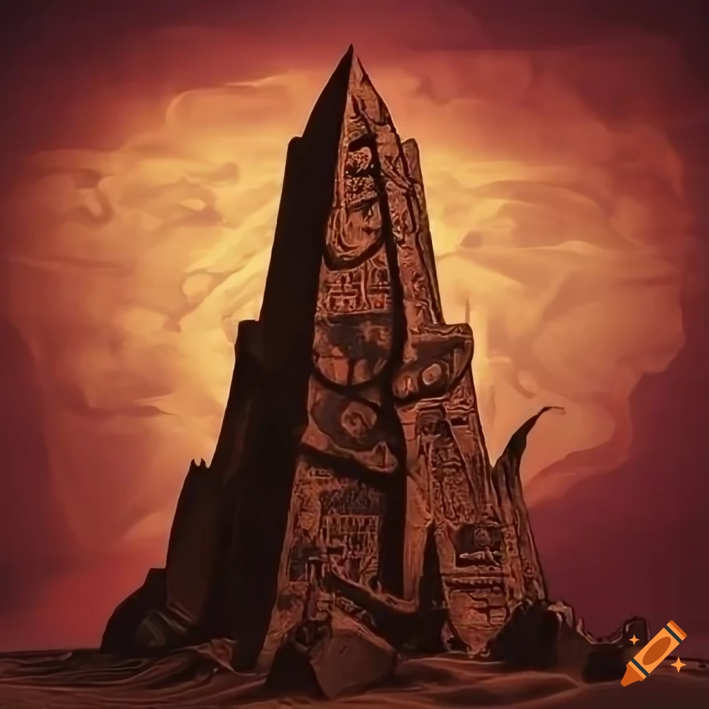 Lovecraft-inspired Egyptian Desert with Dagon Obelisk amid ancient ...