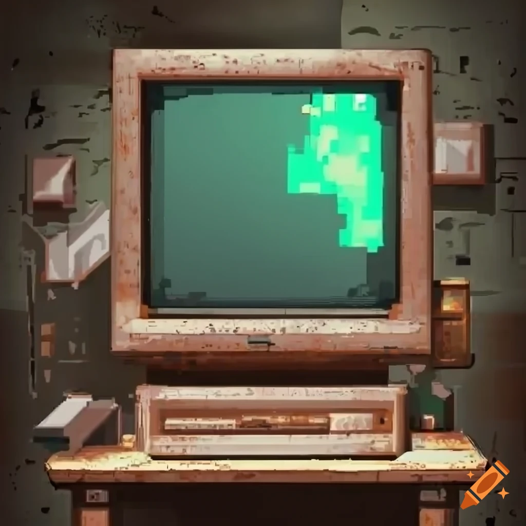 Haunted crt computer screen on a post-apocalyptic office desk with ...