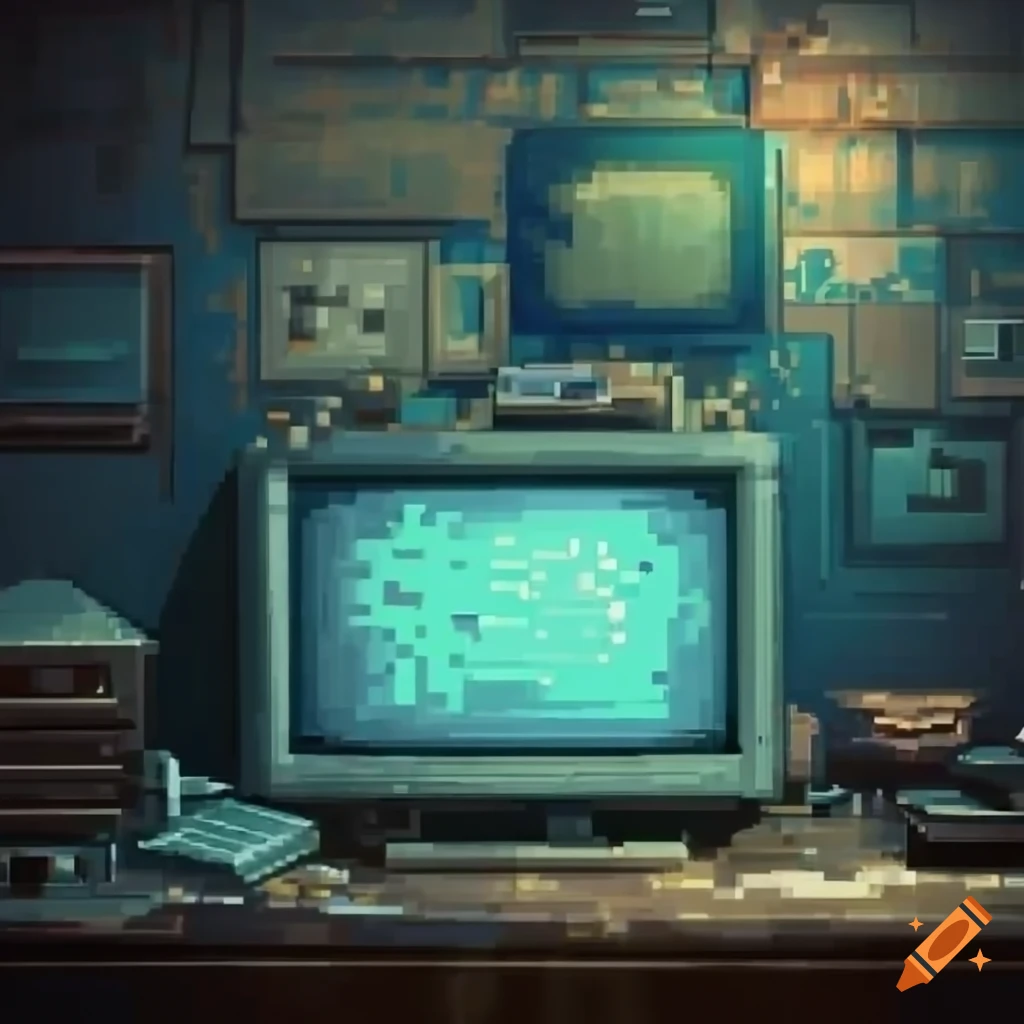 Haunted crt computer screen on a post-apocalyptic office desk with ...