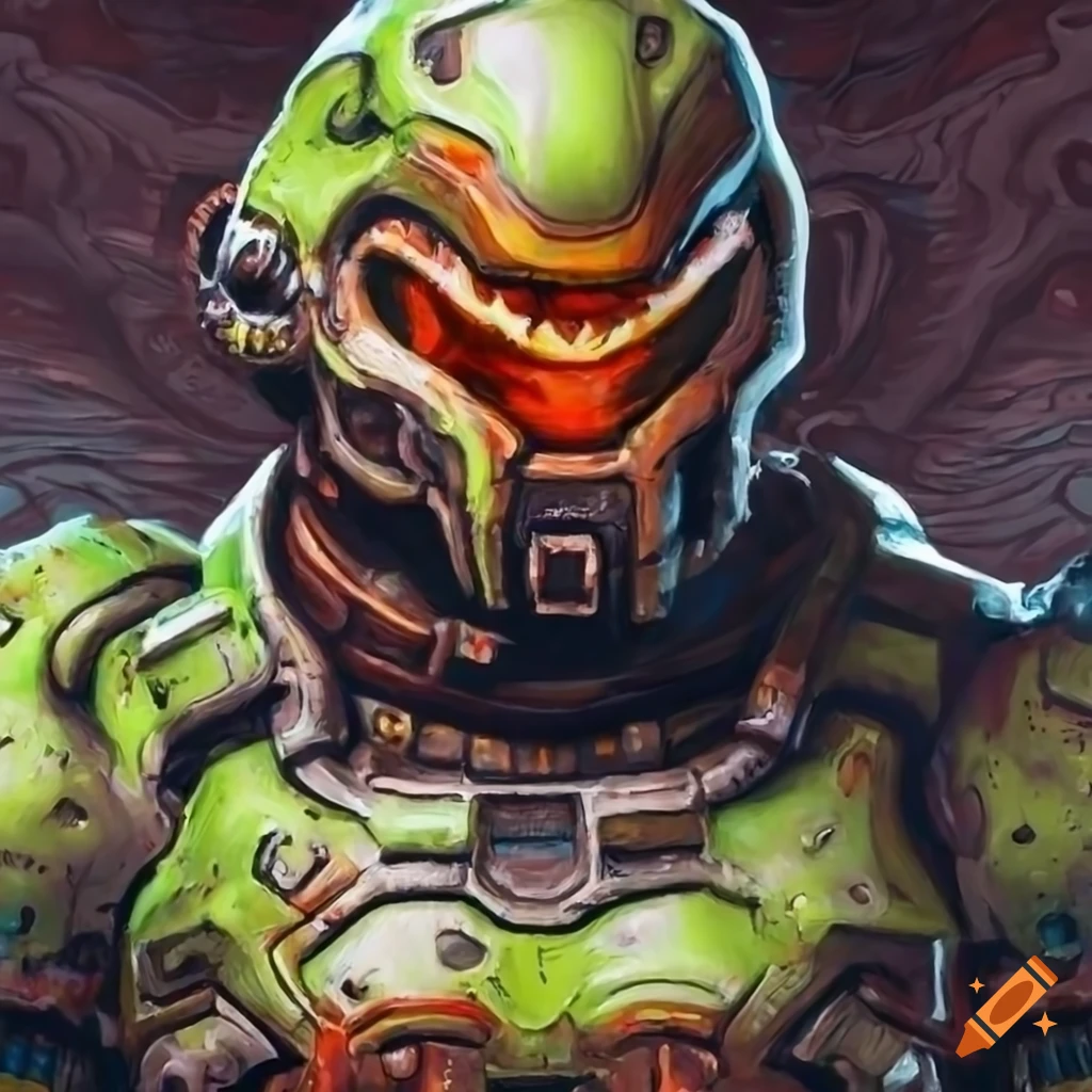 Doom Slayer in biomechanical art style portrait on Craiyon