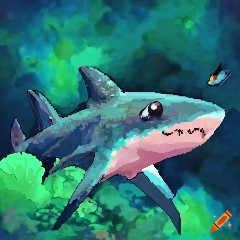 Pixel art portrait of a cute menacing smiling giant shark in a ...