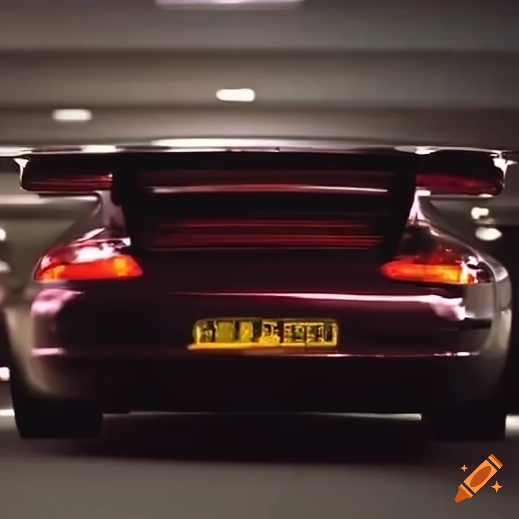 2000 Porsche 911 (996) GT3 rear end with taillights illuminated at a car meet in 2001 on Craiyon