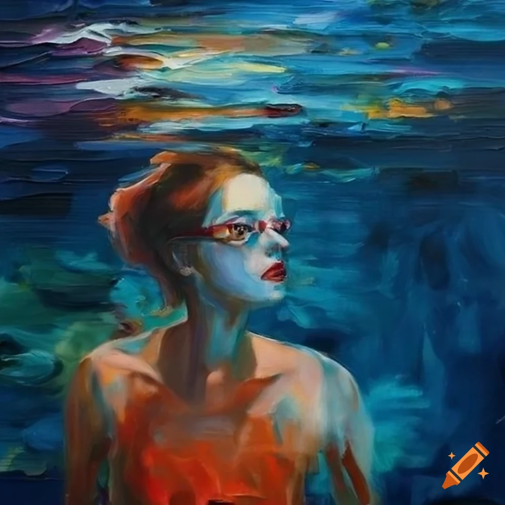 Abstract oil painting of 'Jessica Sherlock' swimming to the surface ...