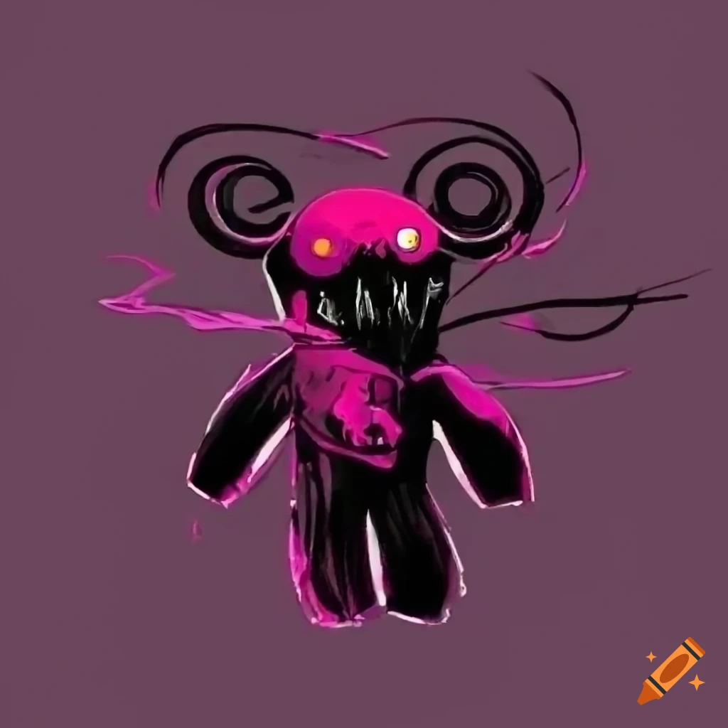 Voodoo doll with strings in black, fuchsia, and white colors on Craiyon