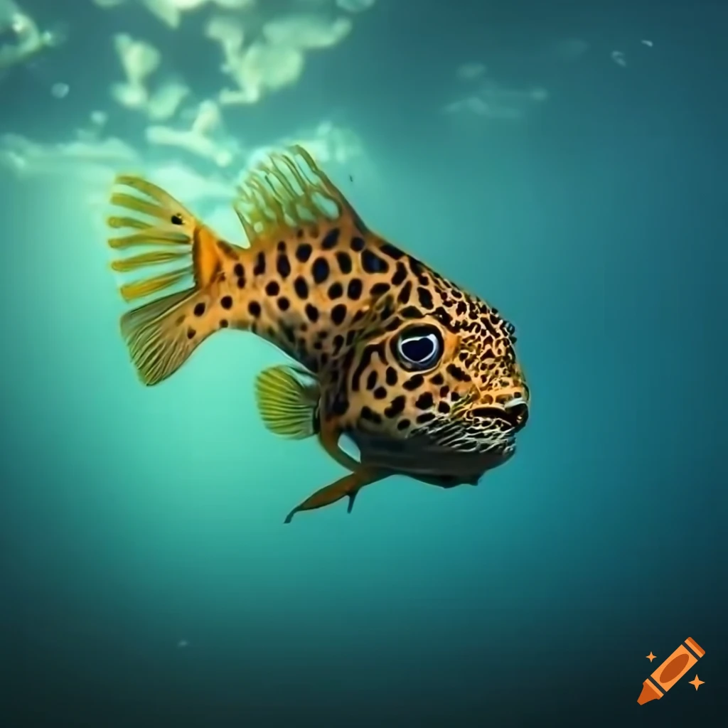 Leopard fish in the Adriatic Sea with algae vegetation on Craiyon