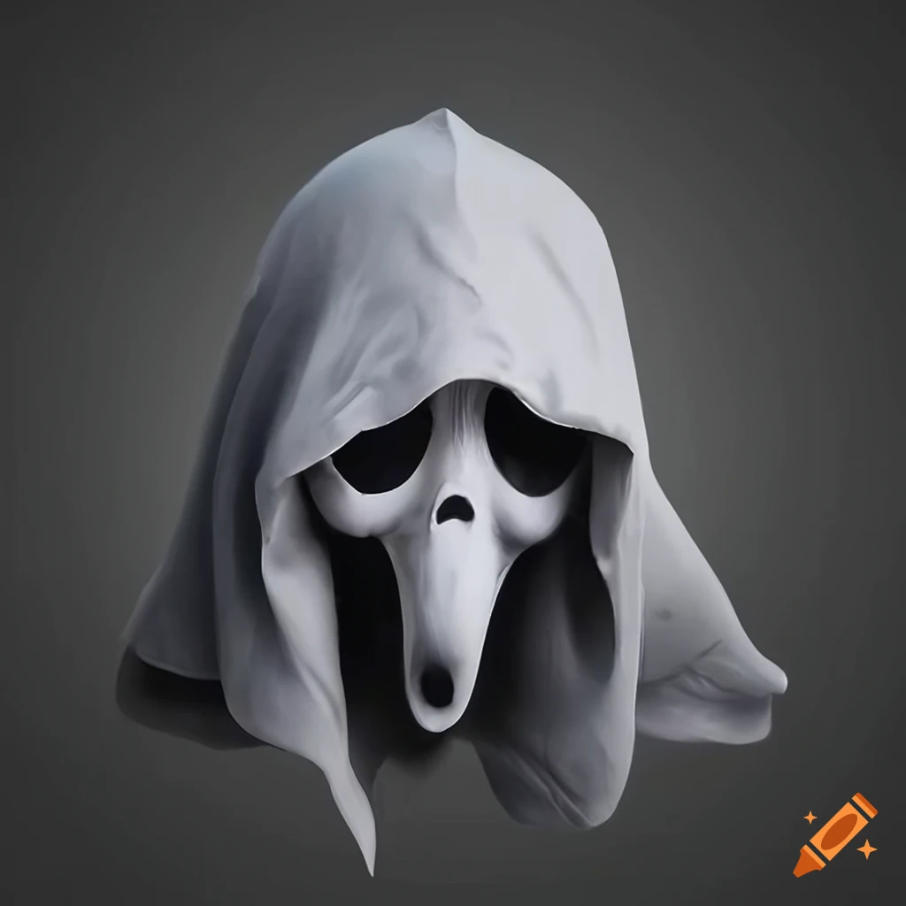 White ghost Halloween mask with terrified expression on Craiyon