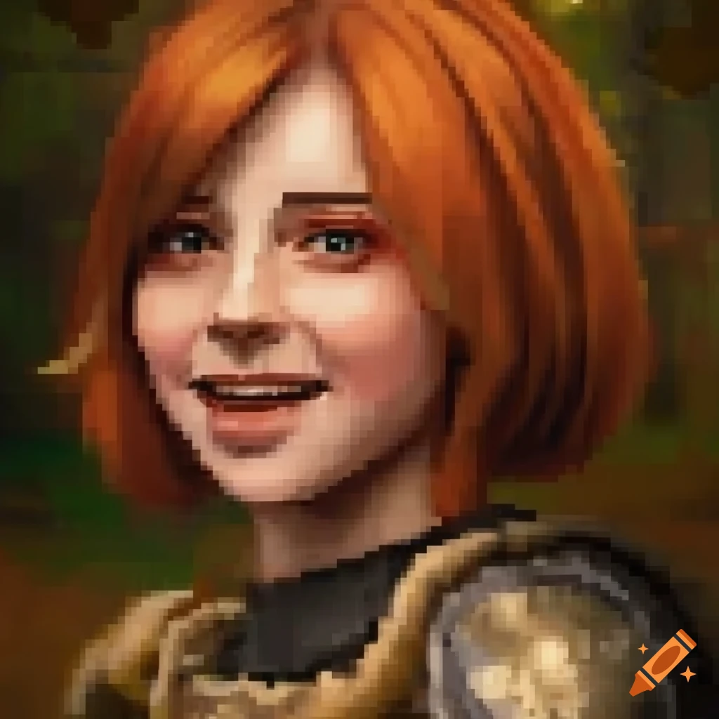 Pixelart hyperrealism portrait of a smiling german jrpg heroine in wolf ...