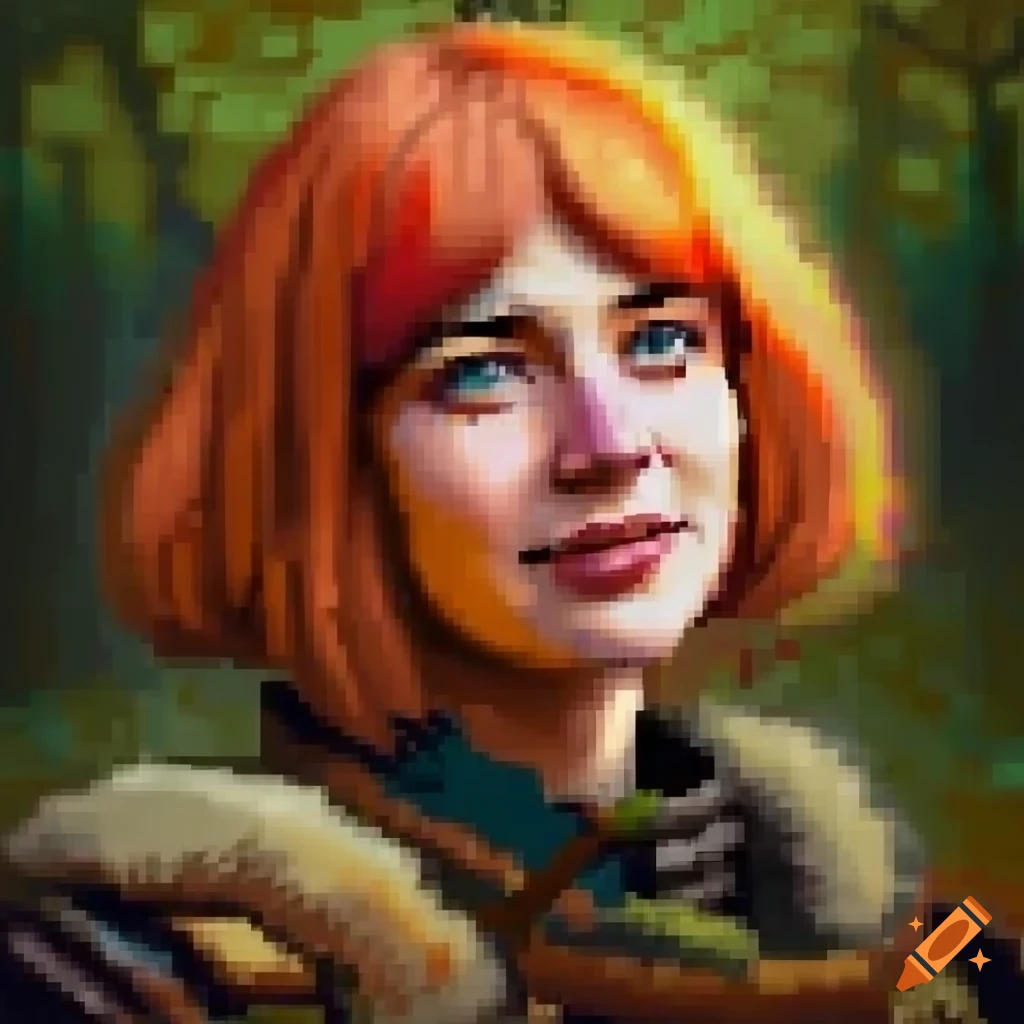 Pixelart hyperrealism portrait of a smiling russian jrpg heroine honing ...