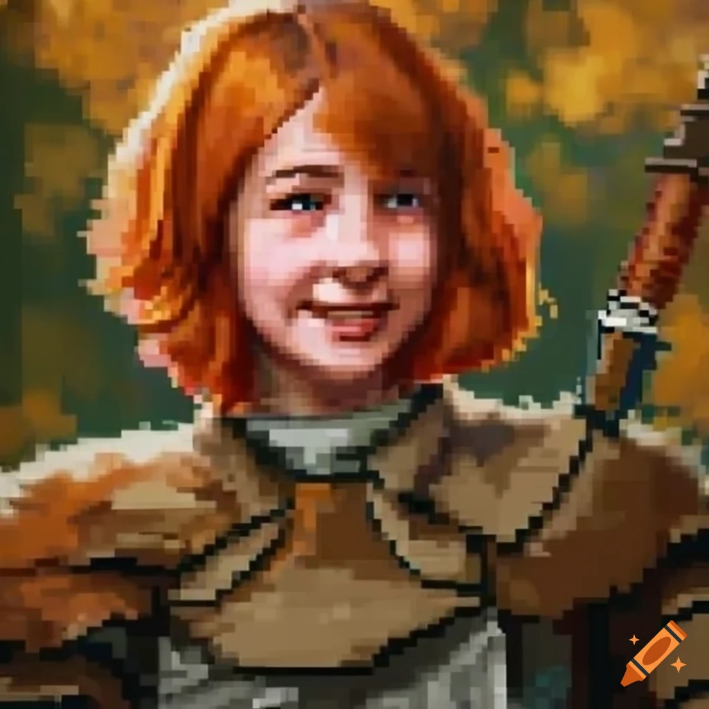 Pixelart hyperrealism portrait of a smiling jrpg heroine in wolf pelt ...