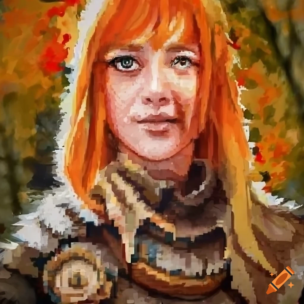 Pixelart hyperrealism painting of smiling jrpg heroine in wolf pelt ...