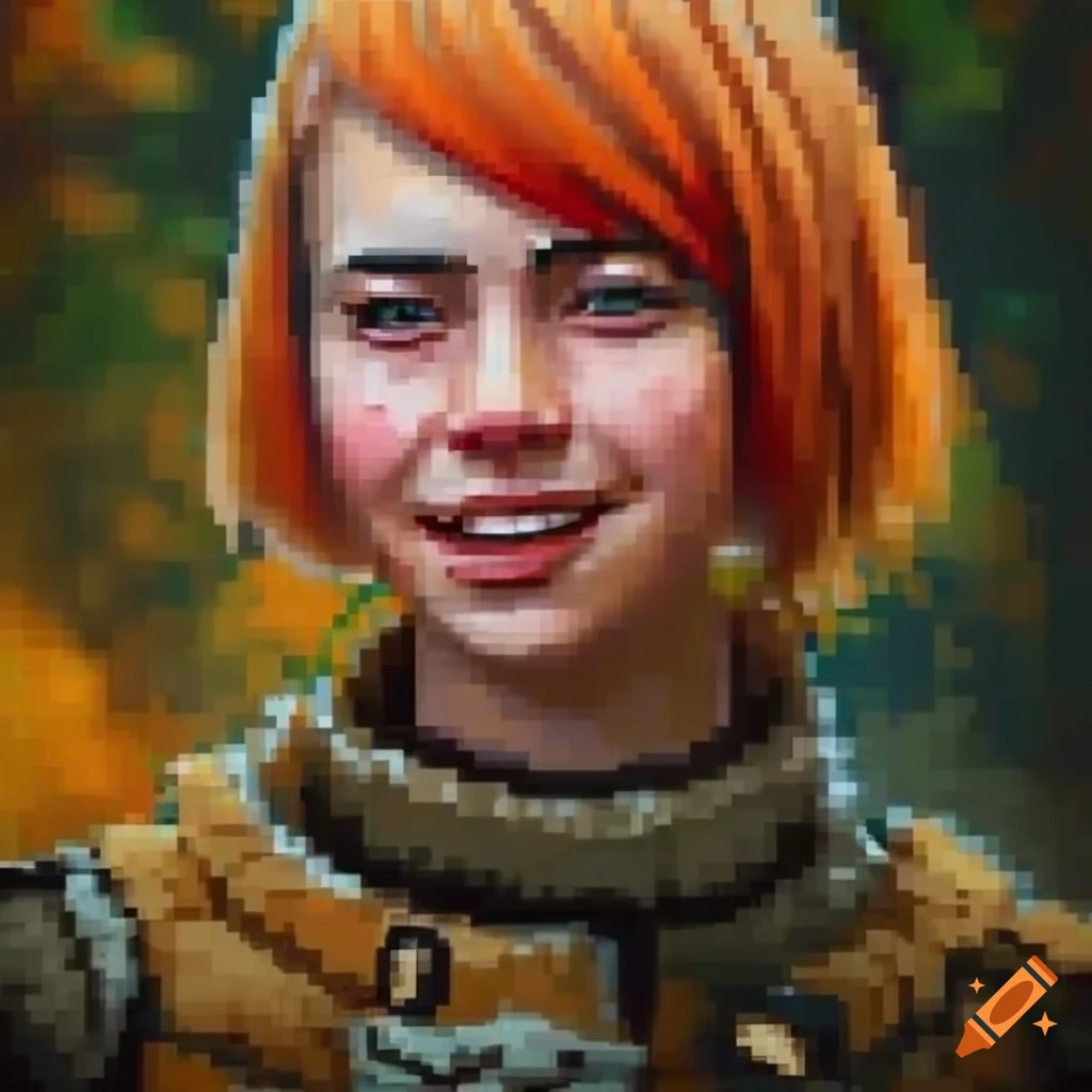 Pixel art hyper-realistic portrait of a smiling russian jrpg heroine ...
