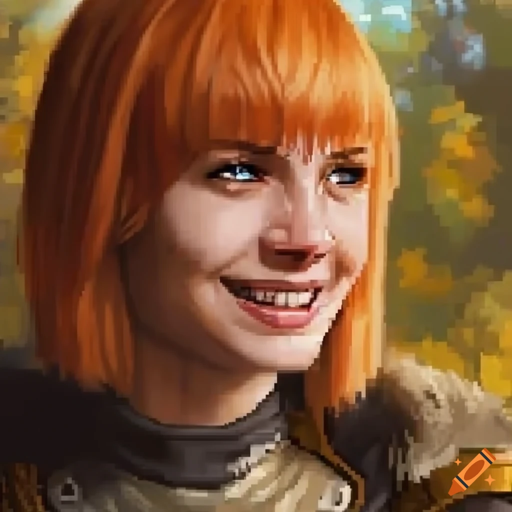 Pixelart hyperrealism portrait of a smiling german jrpg heroine in wolf ...
