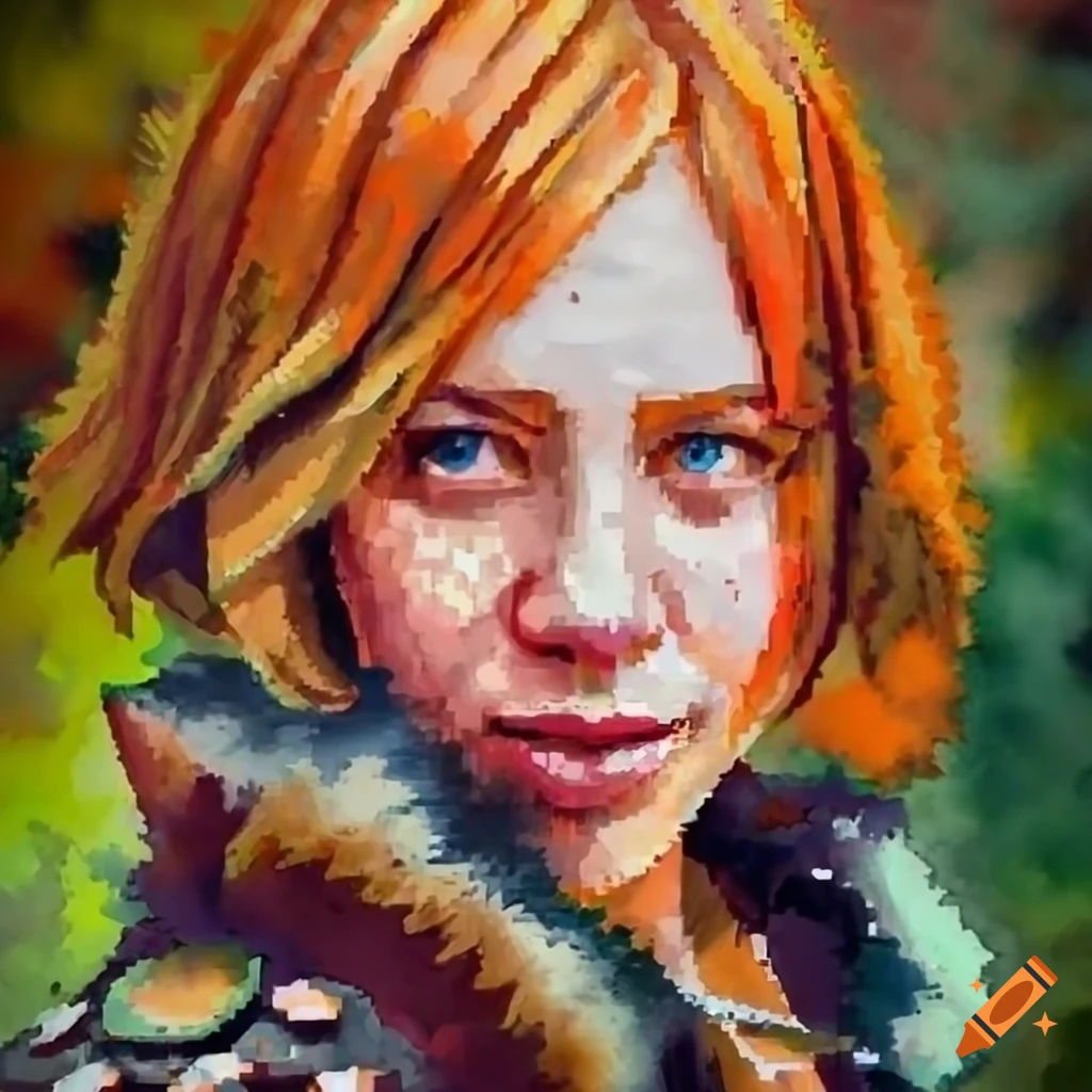Portrait of smiling german jrpg heroine with wolf pelt armor honing ...