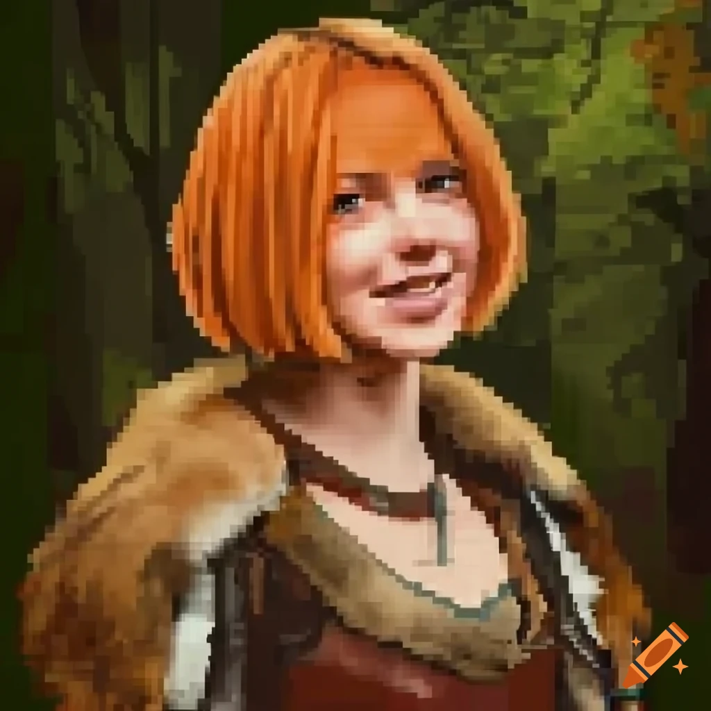 Pixel art hyperrealism portrait of a smiling jrpg heroine with wolf ...