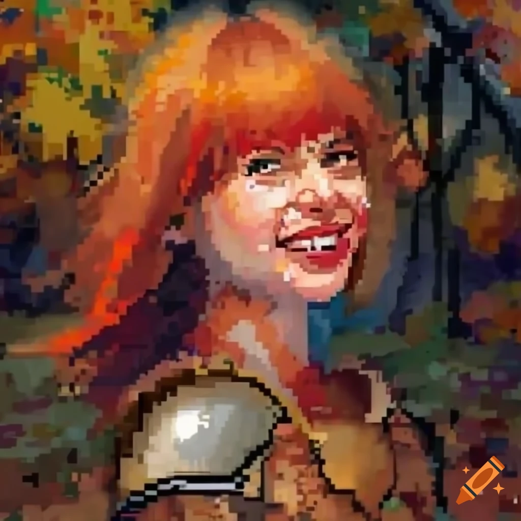 Smiling JRPG heroine in wolf pelt armor practicing sword skills in an ...