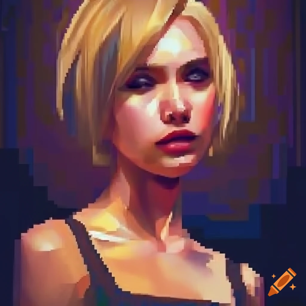 High poly pixelart oil painting of an android cyborg anime girl on Craiyon