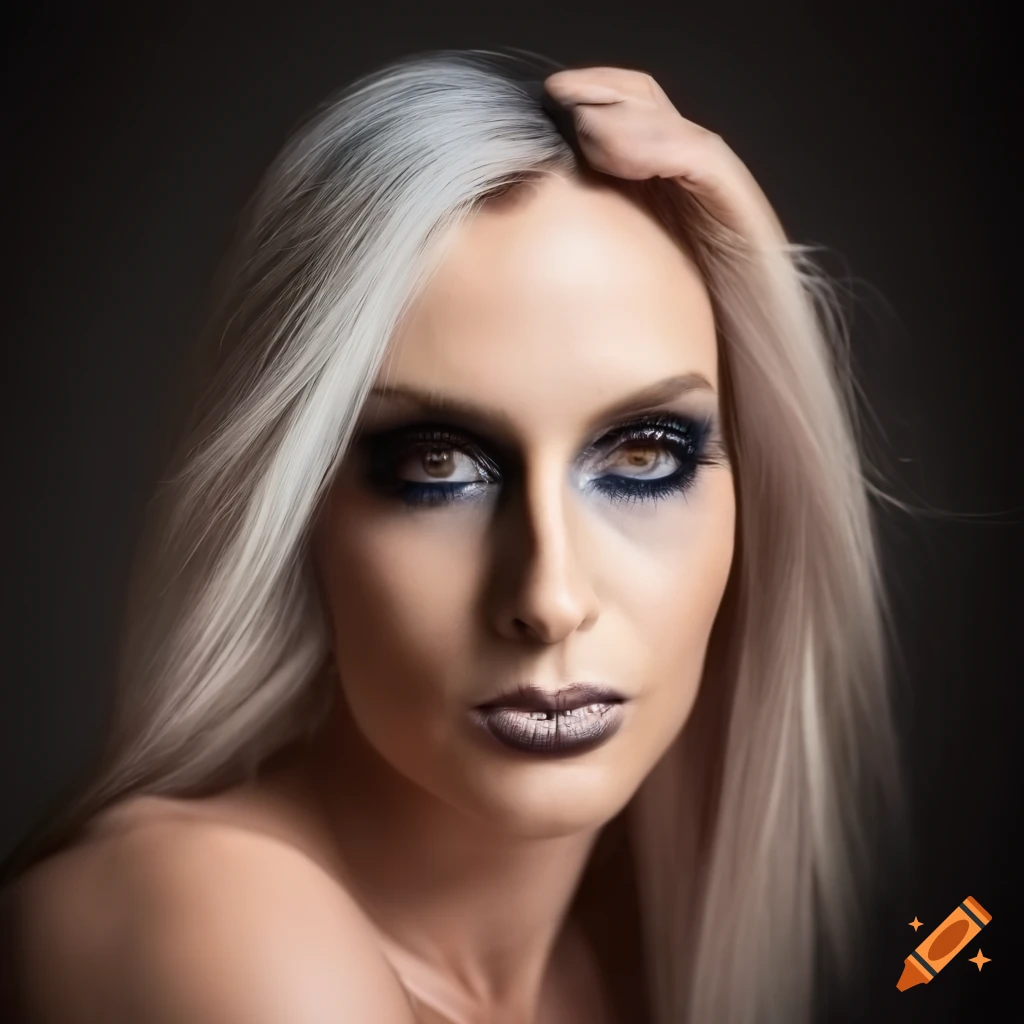 Transgender streamer named Gina with dark brown eyes and elegant makeup ...