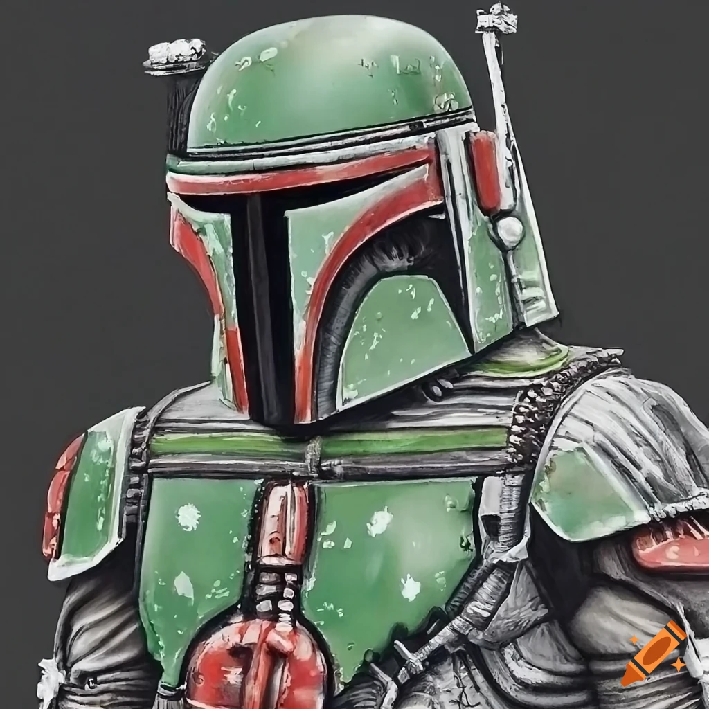 Boba Fett portrait in H.R. Giger style biomechanical armor on Craiyon