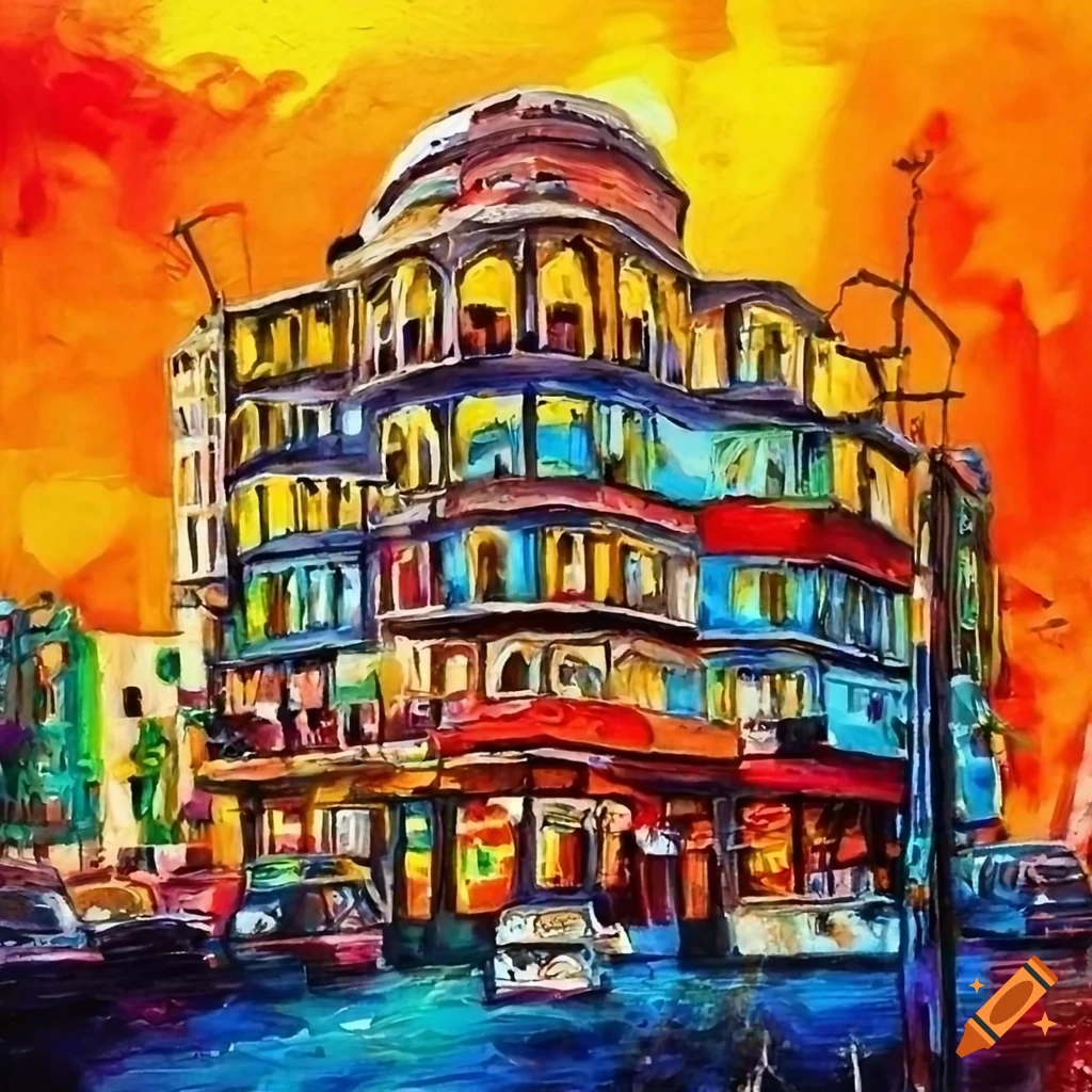 Acrylic painting of Tehran, Iran with modern and traditional buildings ...