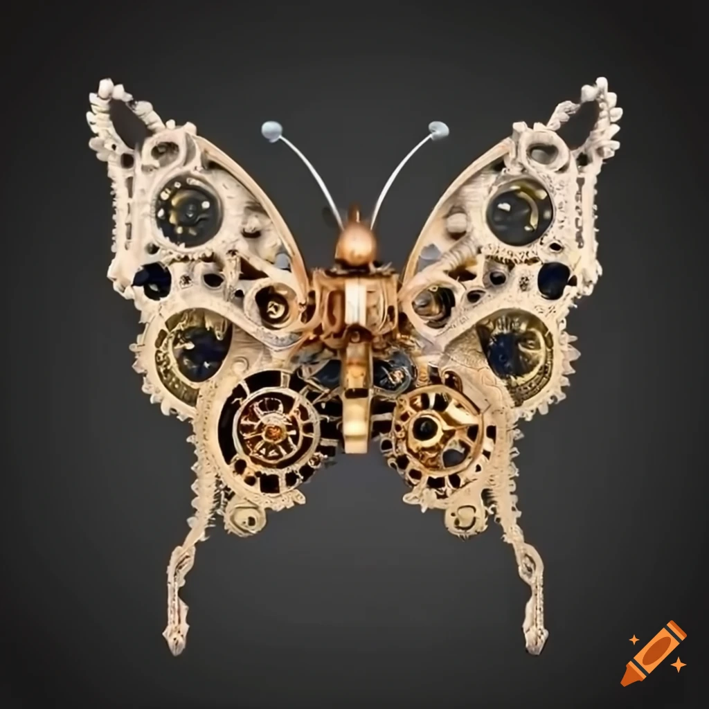 Mechanical butterfly with gears and clockwork mechanism in flight on ...