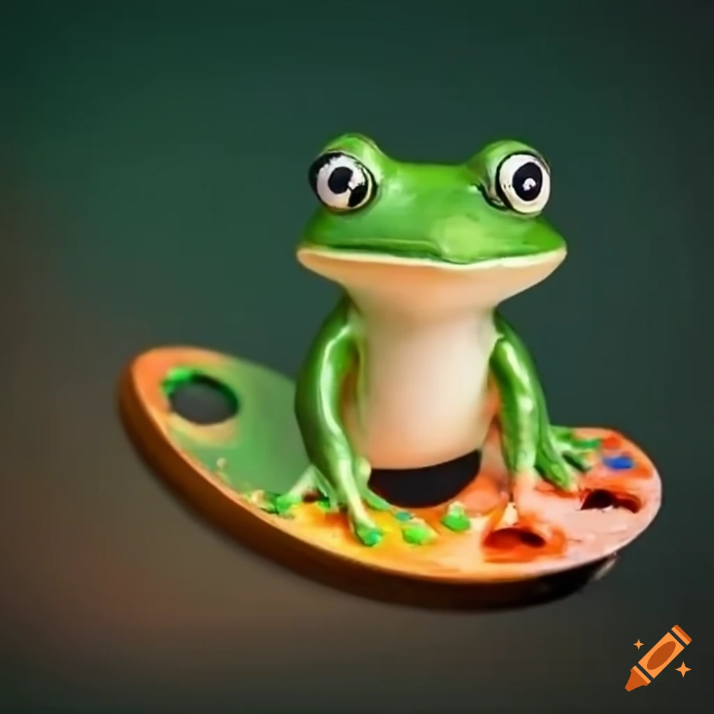 Adorable frog with a paintbrush and paint palette on Craiyon