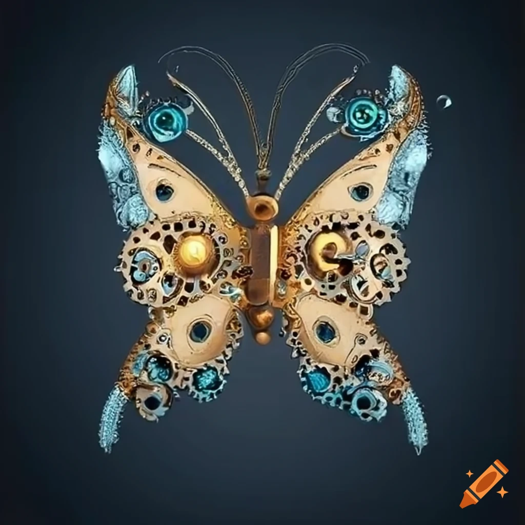 Intricate mechanical butterfly with gears and clockwork mechanism ...