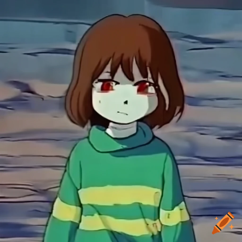 Chara from undertale depicted as a 90s anime character with vintage ...