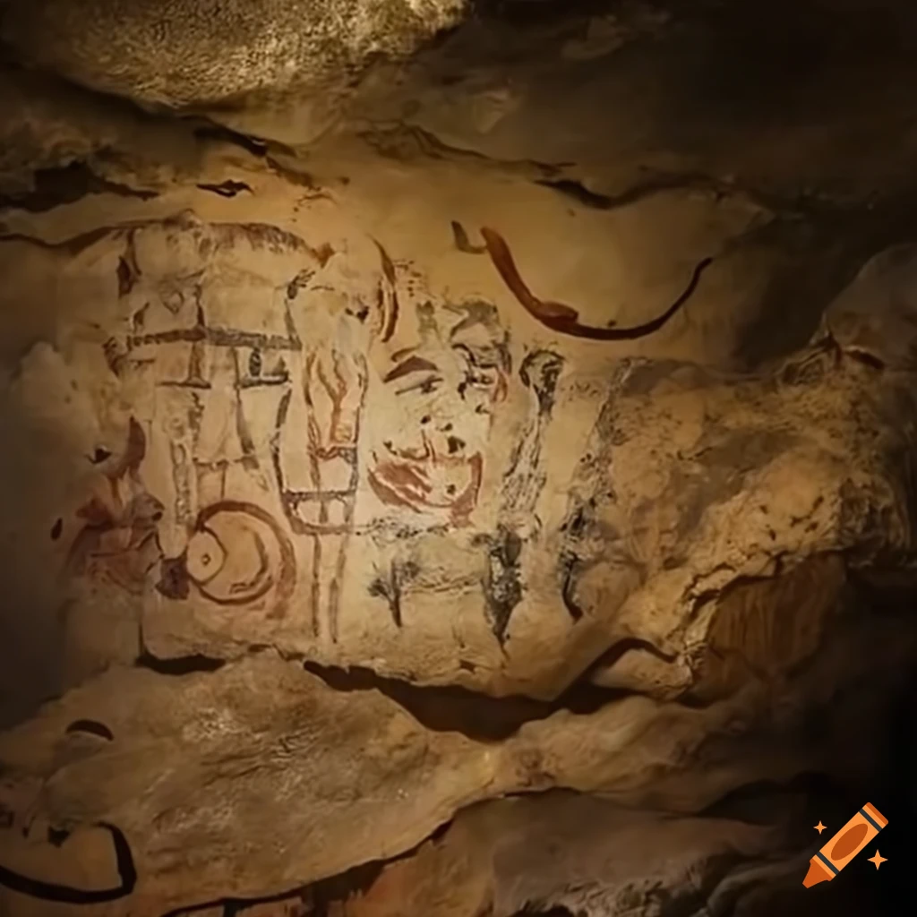 Ancient cave writing with paintings of mother nature on Craiyon