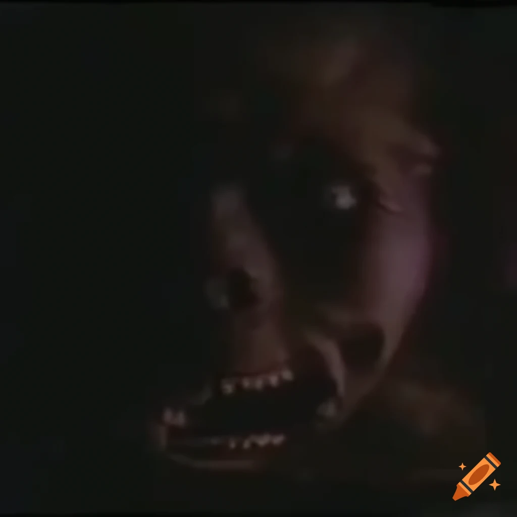 Cryptid with a crazy smile in grainy vhs footage on Craiyon