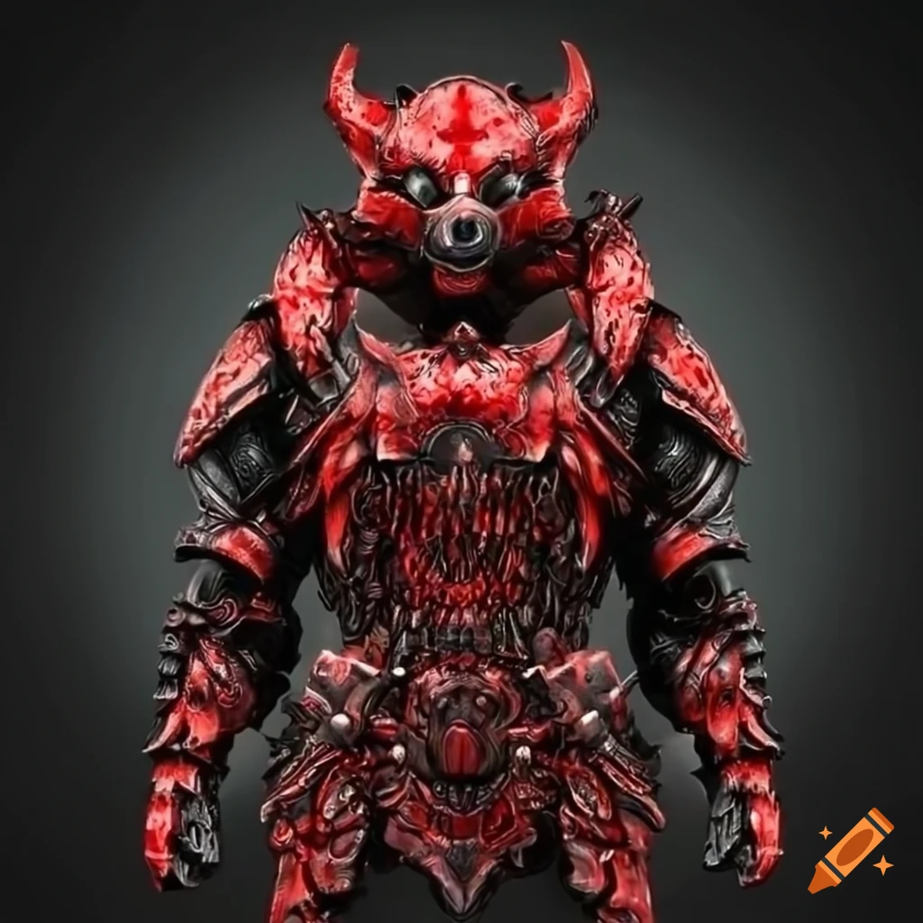Intimidating black and blood red wolf in steampunk metal armor on Craiyon