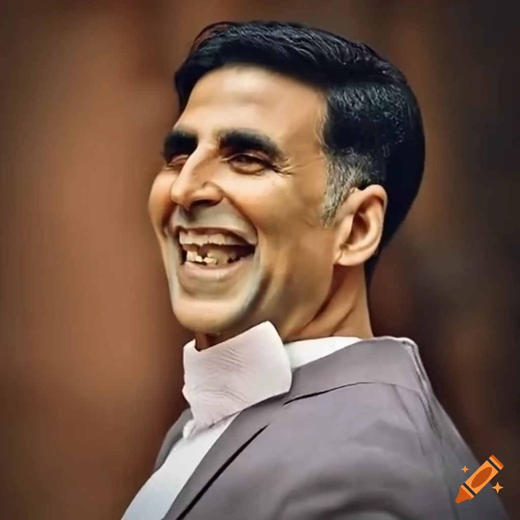 Akshay kumar laughing face portrait on Craiyon