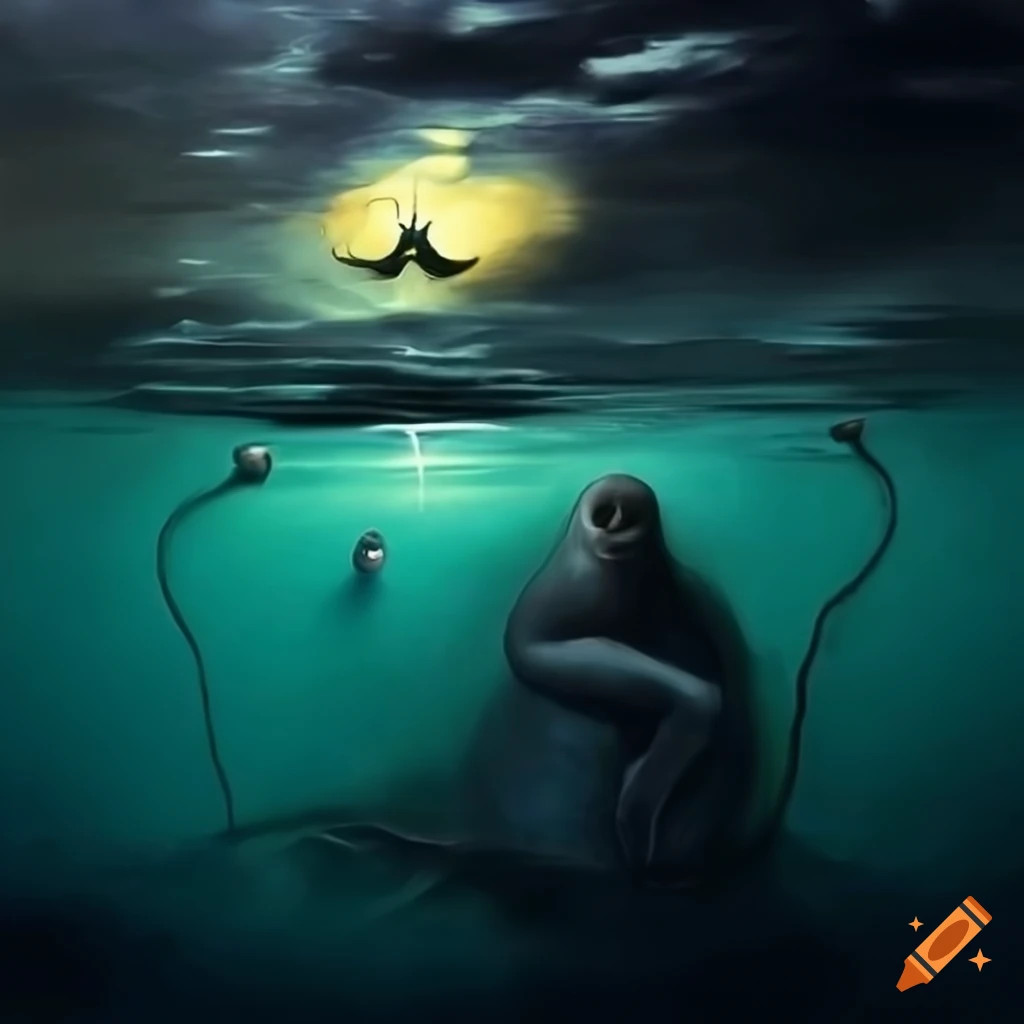 Surreal Dali-esque dreamscape painting with a still lake and ...