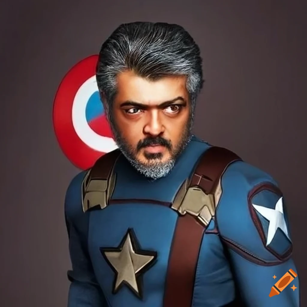 Stylish representation of Tamil actor Ajith as Captain America on Craiyon