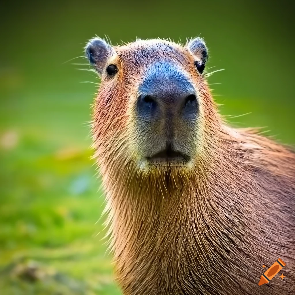 Cute capybara with big round eyes in natural surroundings on Craiyon