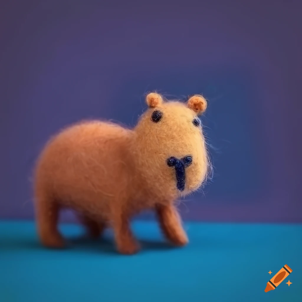 Needle felt capybara in a tree brunch diorama with cartoon 80s style on ...