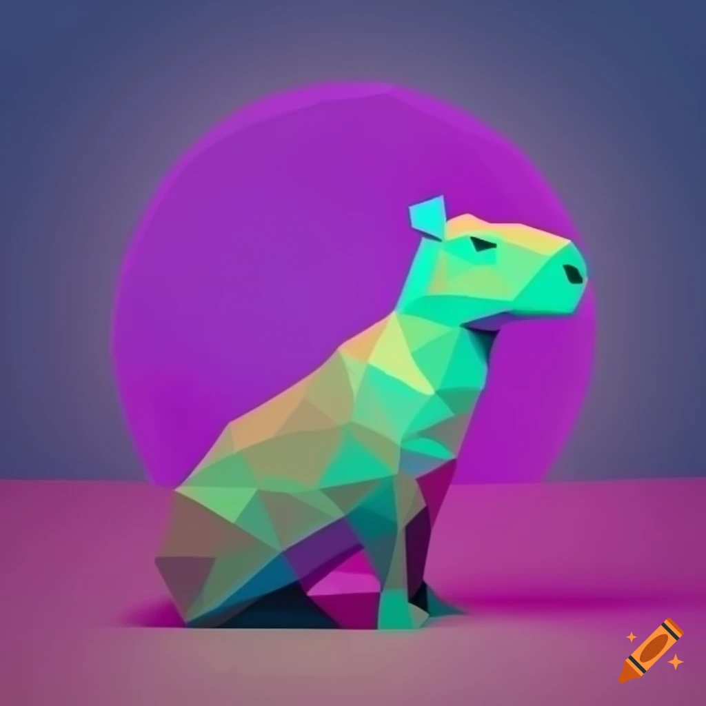 Low poly vaporwave capybara in pink and blue on Craiyon