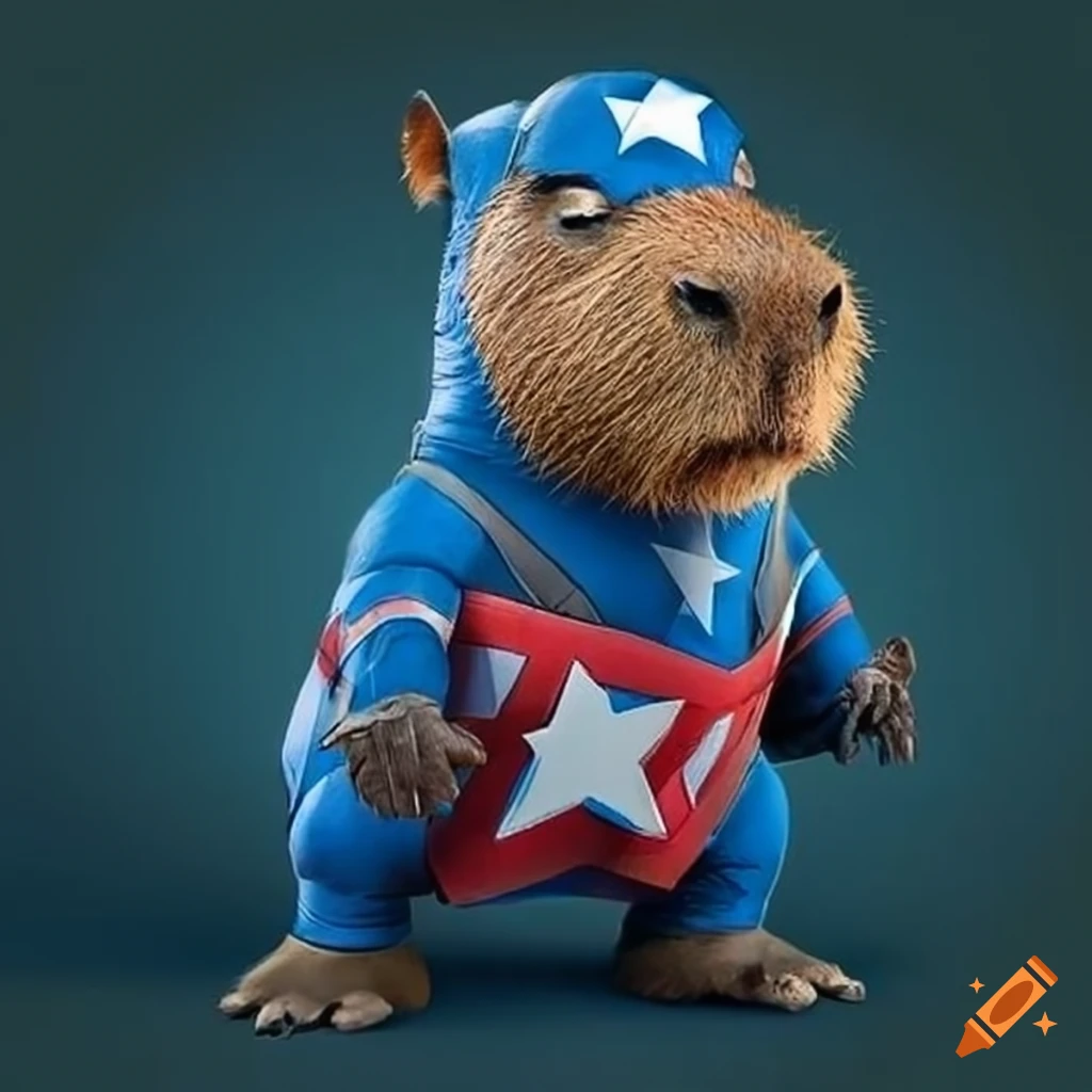 Capybara dressed as captain america on Craiyon