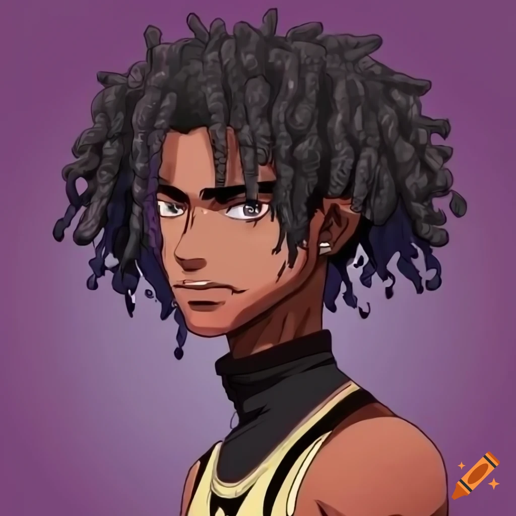 Diverse anime character with dark skin, undercut and curly fringe ...