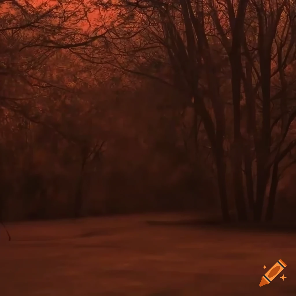 Horror game scene near a trailer park with eerie autumn vibes on Craiyon