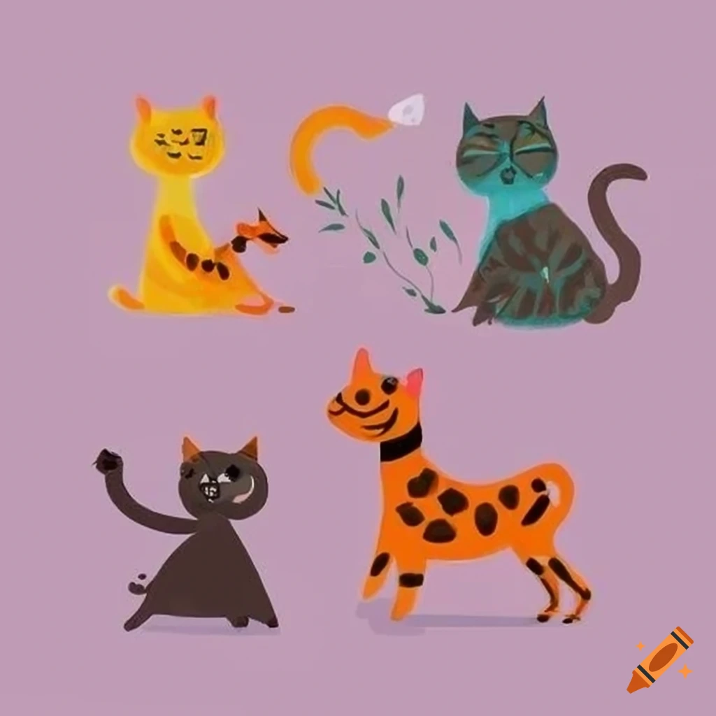 Illustrated greeting cards with cute cats and playful stick figures on ...