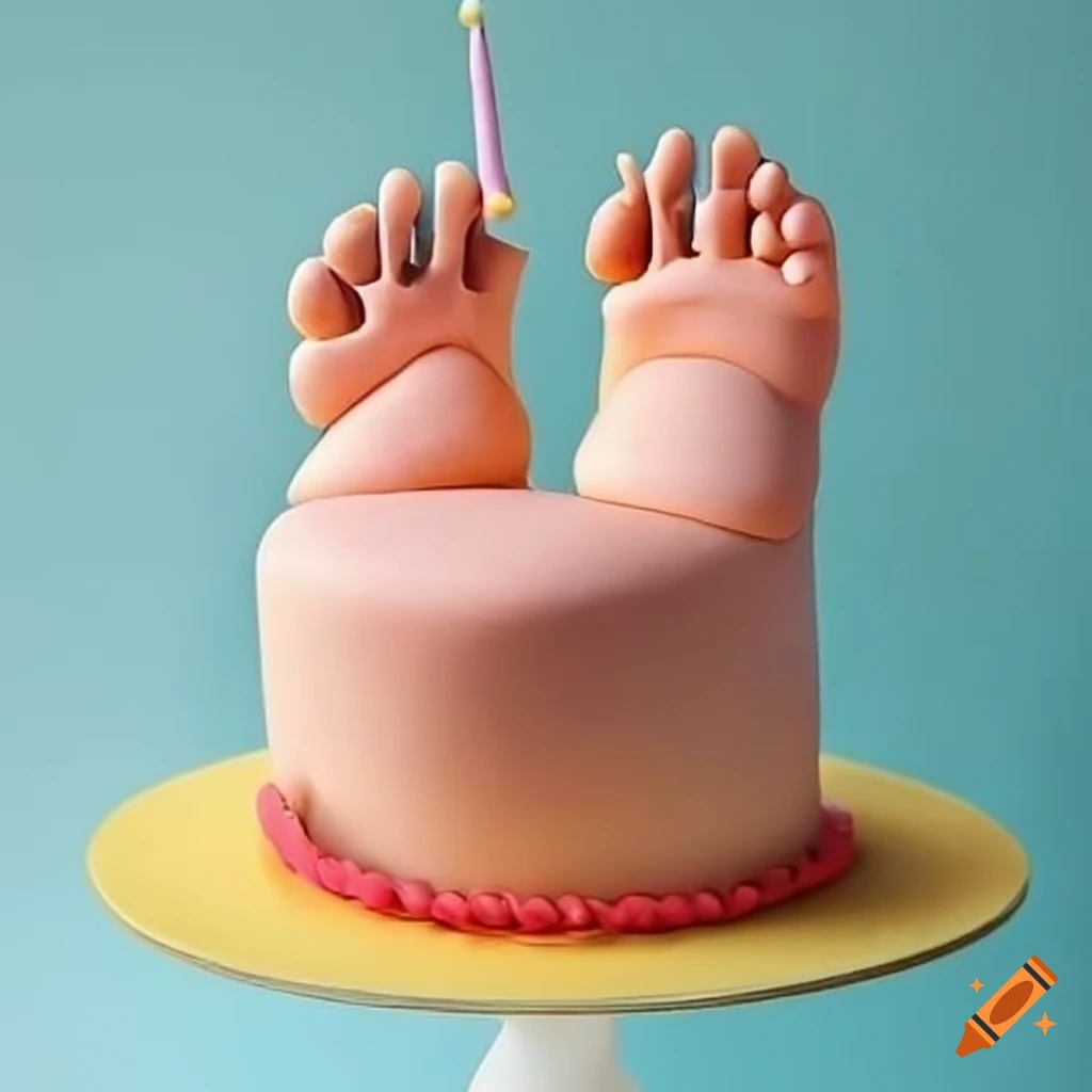 Detailed birthday cake shaped like big feet on Craiyon